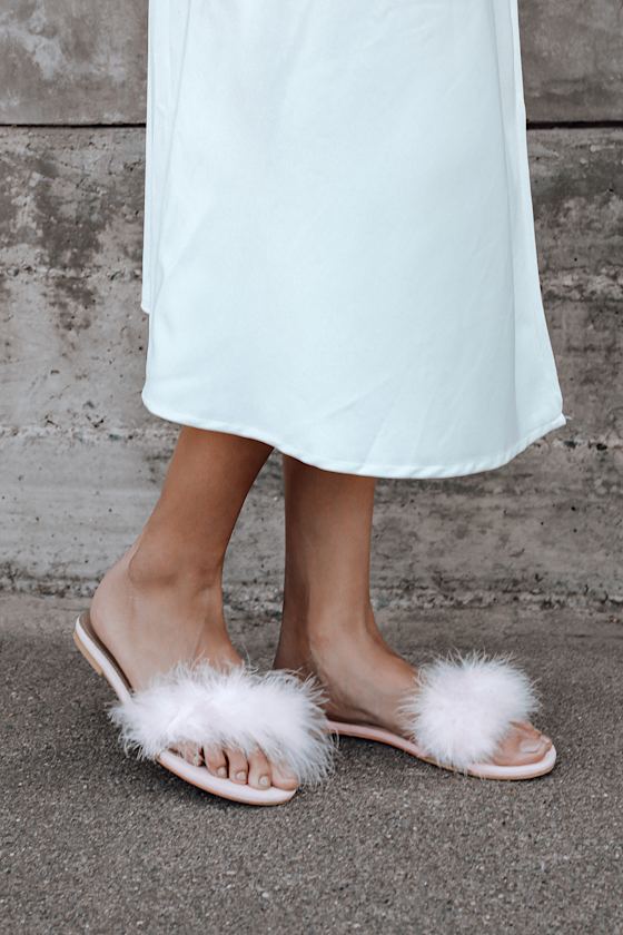 Pink Feather Sandals - Feather Slide Sandals - Glam Sandals - Lulus