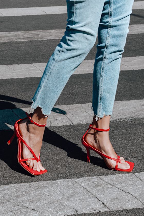 Chic Red Heels - Ankle Strap Heels - Vegan Leather Heels - Lulus