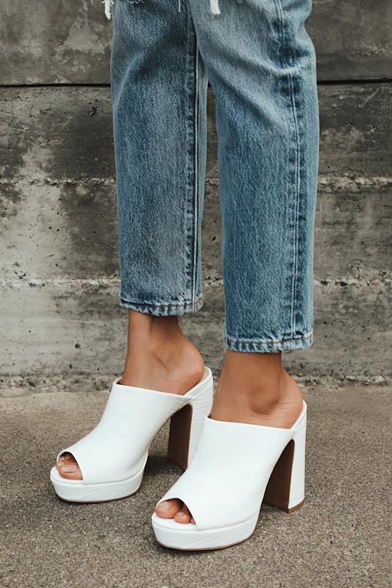 White Platform Mules - Croc Mules - Peep-Toe Mules - Mule Sandals - Lulus