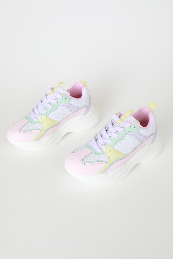 Multicolor Pastel Sneakers - Chunky Sneakers - Fashion Sneakers - Lulus