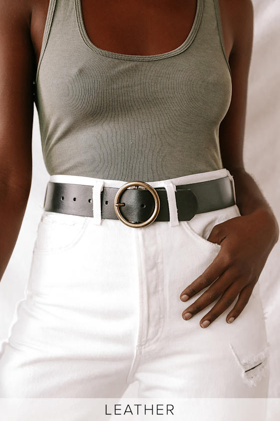 Black Leather Belt - Round Buckle Belt - Genuine Leather Belt - Lulus