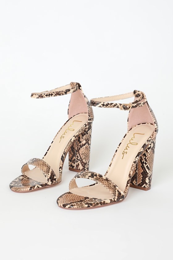 Coveted Tan Snake Heels - Ankle Strap Heels - Single Sole Heels - Lulus