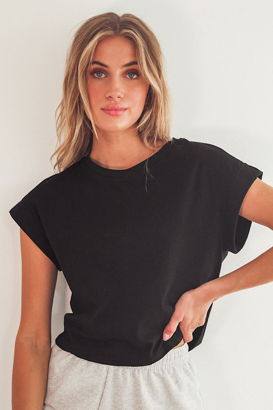 Basic Black Tee - Dolman Sleeve Tee - Trendy Boxy T-Shirt - Lulus