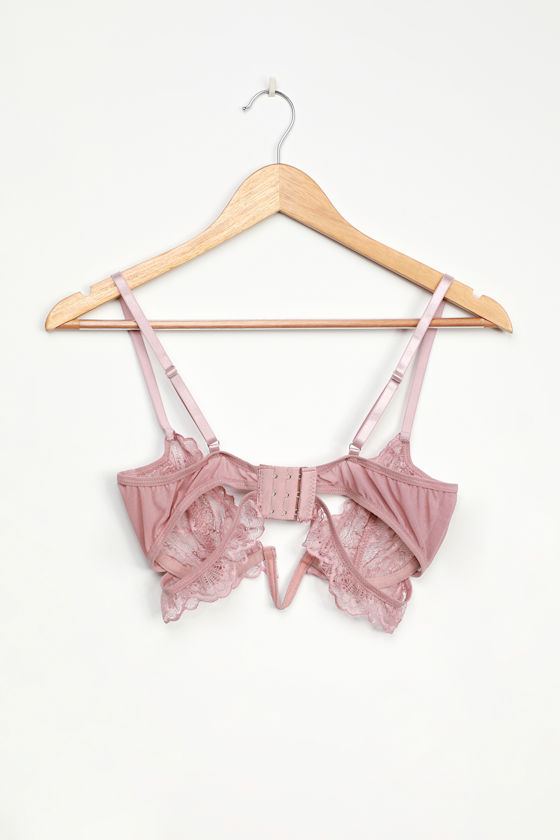 Pink Bralette Lace Bralette Sheer Bralette V Bar Bra