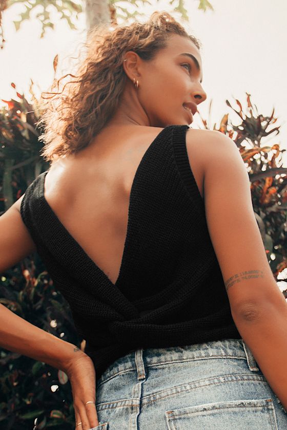 Cute Black Tank - Knit Tank Top - Twist Back Tank Top - Lulus