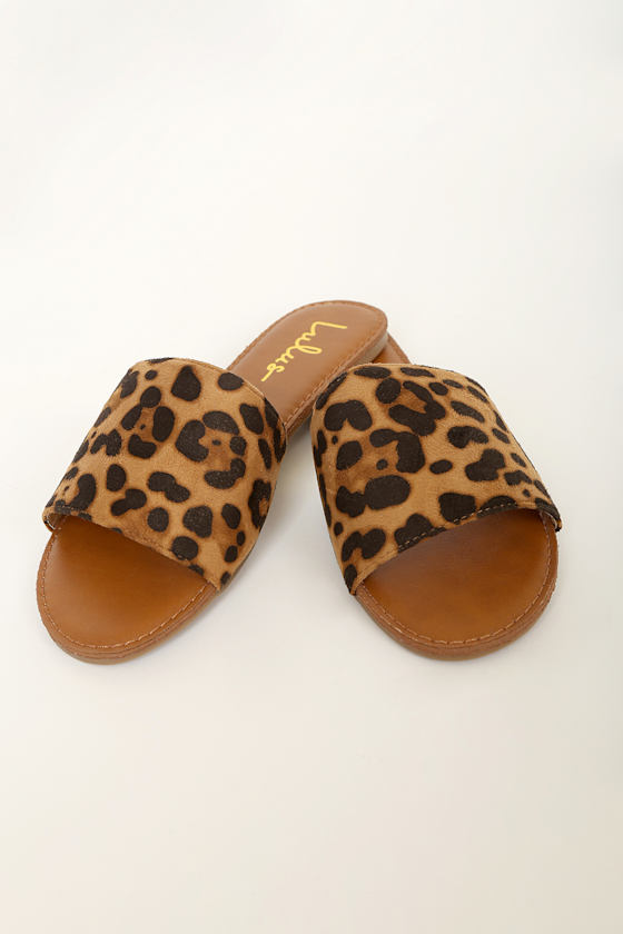 Leopard Slide Sandals - Suede Sandals - Vegan Leather Sandals - Lulus