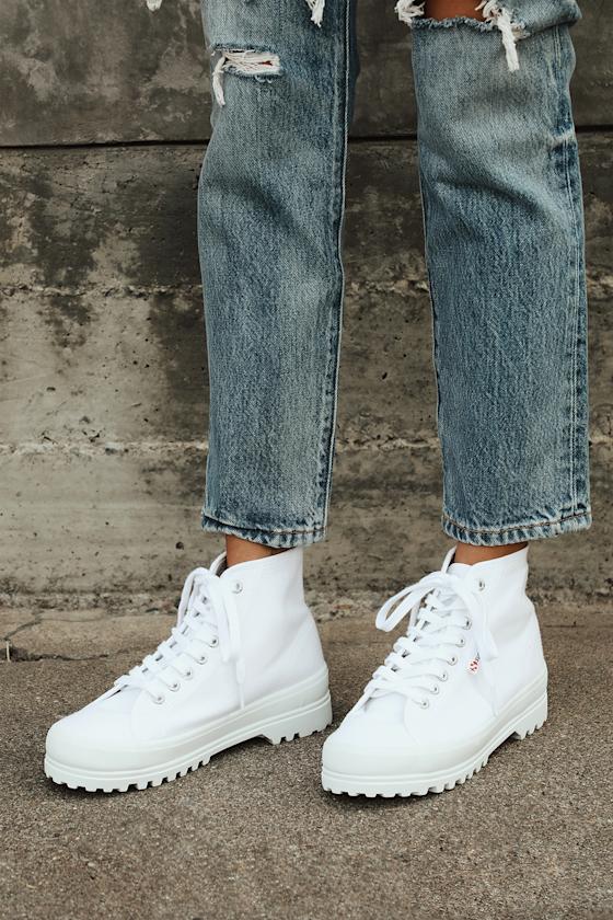 Superga 2341 COTU - White Canvas Sneakers - High Top Sneakers - Lulus