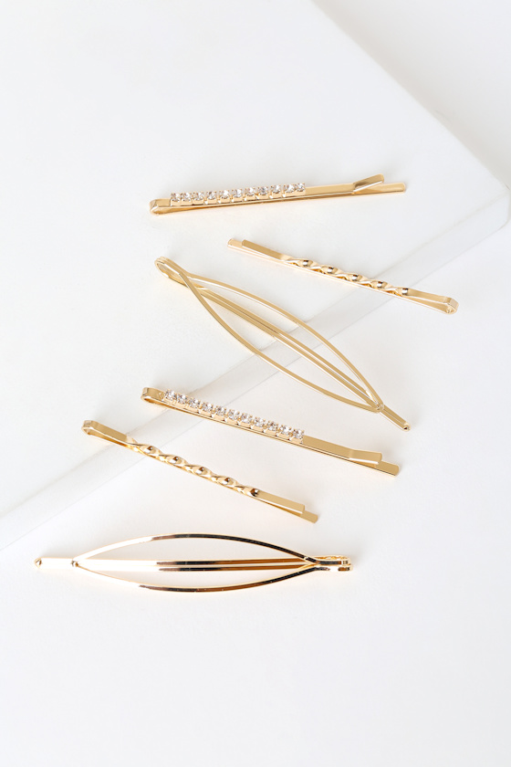 Gold Hair Pins - Set of 3 Hair Pins - Rhinestone Hair Pins - Lulus