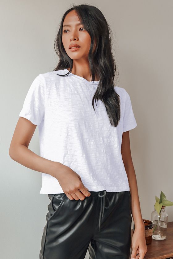 Basic White Tee - Slub Knit T-Shirt - Trendy Garment Washed Tee - Lulus