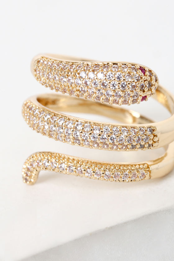 Gold Rhinestone Ring - Gold Snake Ring - Rhinestone Snake Ring - Lulus