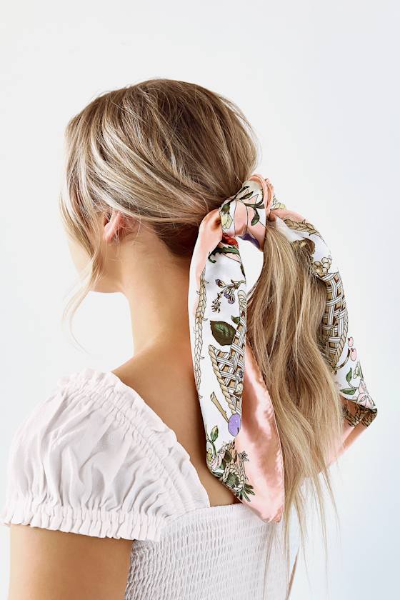 Cream Multi Satin Handkerchief Scarf - Lulus