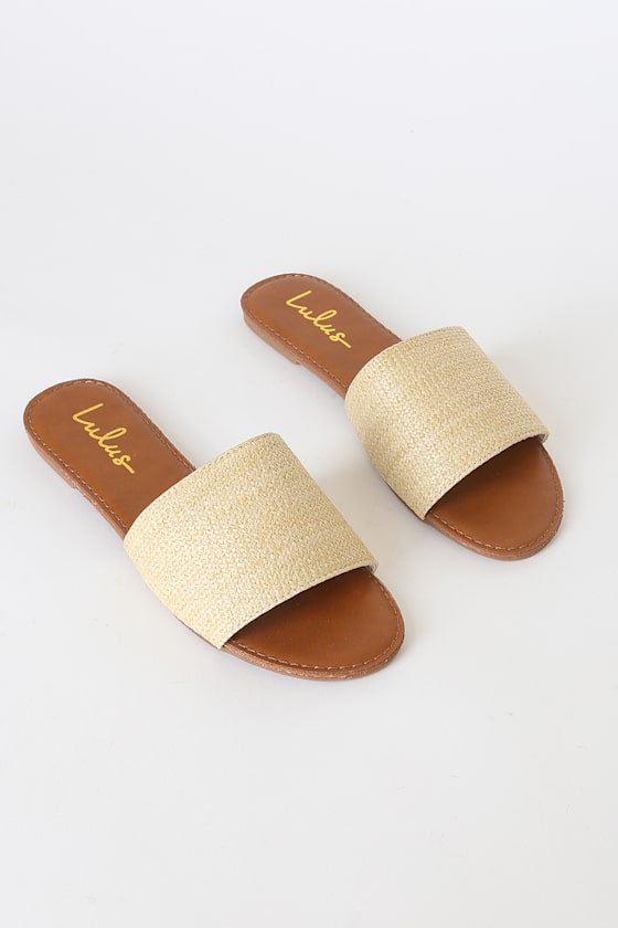 Raffia Slide Sandals - Tan Sandals - Woven Raffia Sandals - Lulus