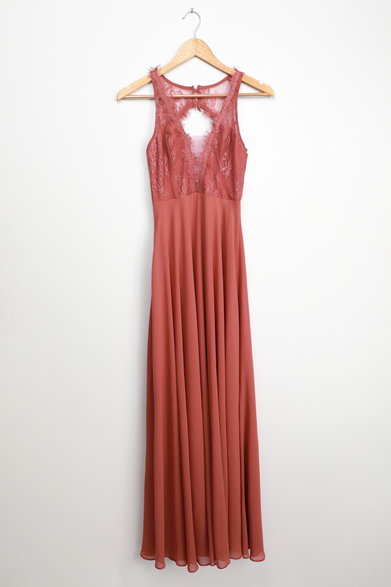 Rusty Rose Maxi Dress - Lace Maxi Dress - Chiffon Maxi Dress - Lulus