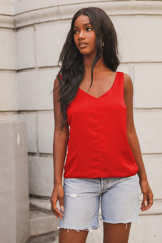 Sexy Red Satin Top - Backless Top - Tie-Back Top - V-Neck Top - Lulus