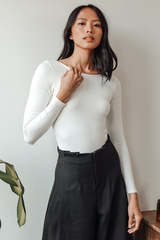 Cute White Bodysuit - Long Sleeve Bodysuit - Scoopback Bodysuit - Lulus