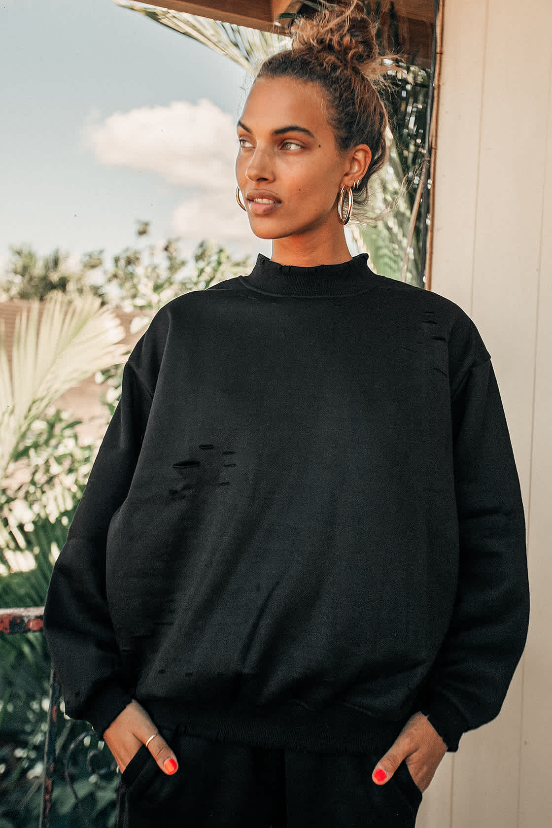 Black Sweatshirt - Distressed Sweatshirt - Oversized Pullover - Lulus