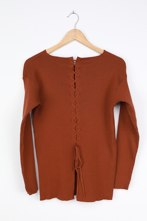 Rust Orange Sweater - Sweater Top - Lace-Up Back Sweater - Lulus