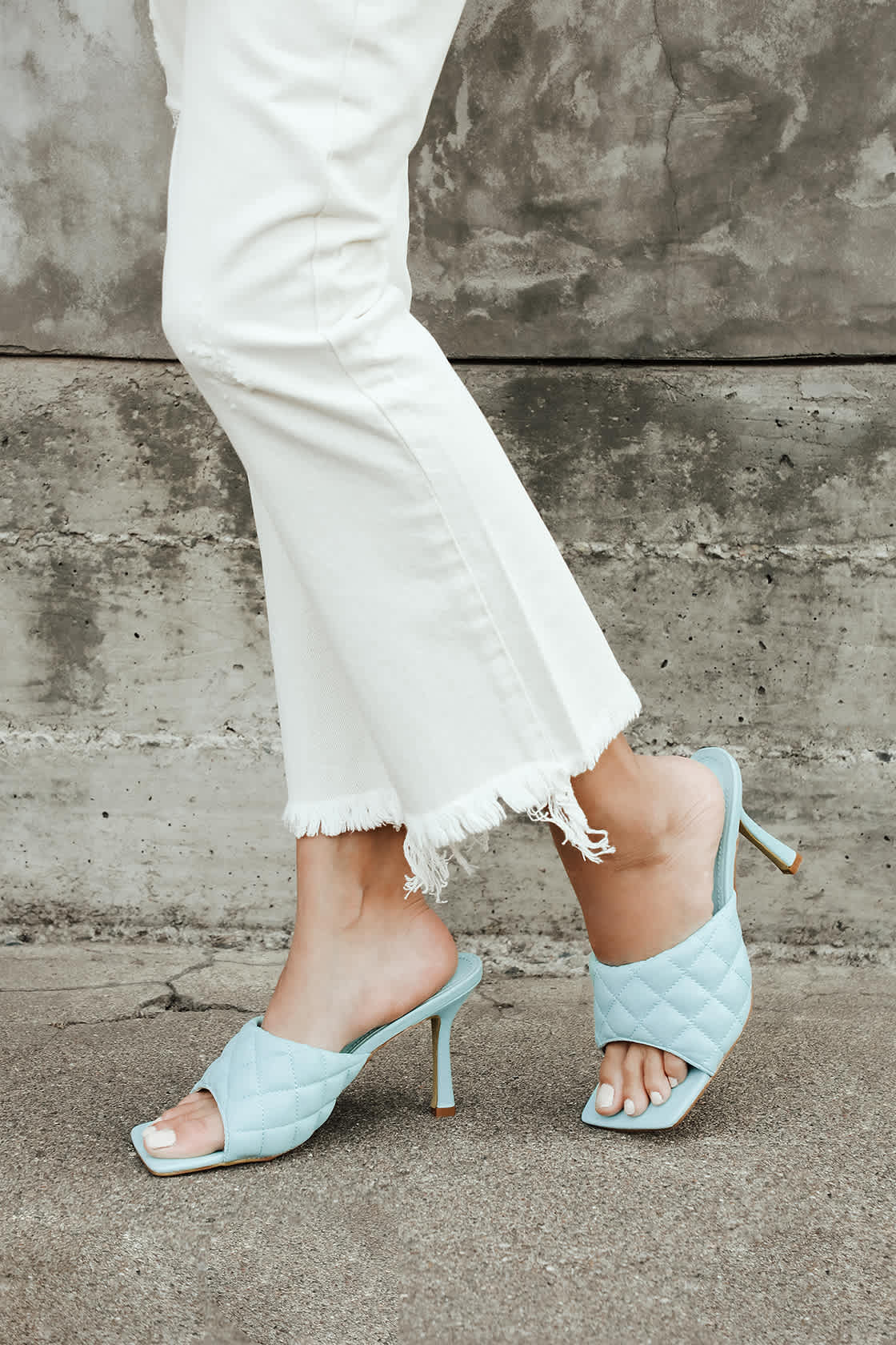 Light Blue Heels - Quilted High Heel Sandals - Square Toe Sandals - Lulus