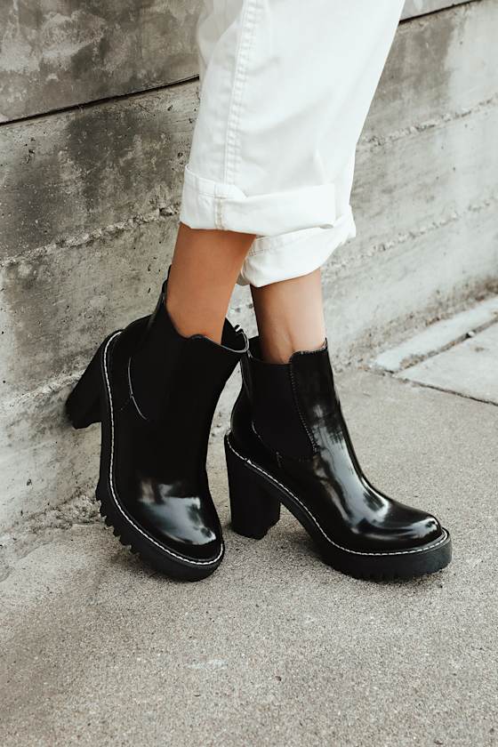 Black Patent Boots - Platform Ankle Boots - Cute High Heel Boots - Lulus