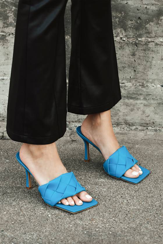 Teal Blue Sandals - Square Toe Heels - Woven High Heel Sandals - Lulus