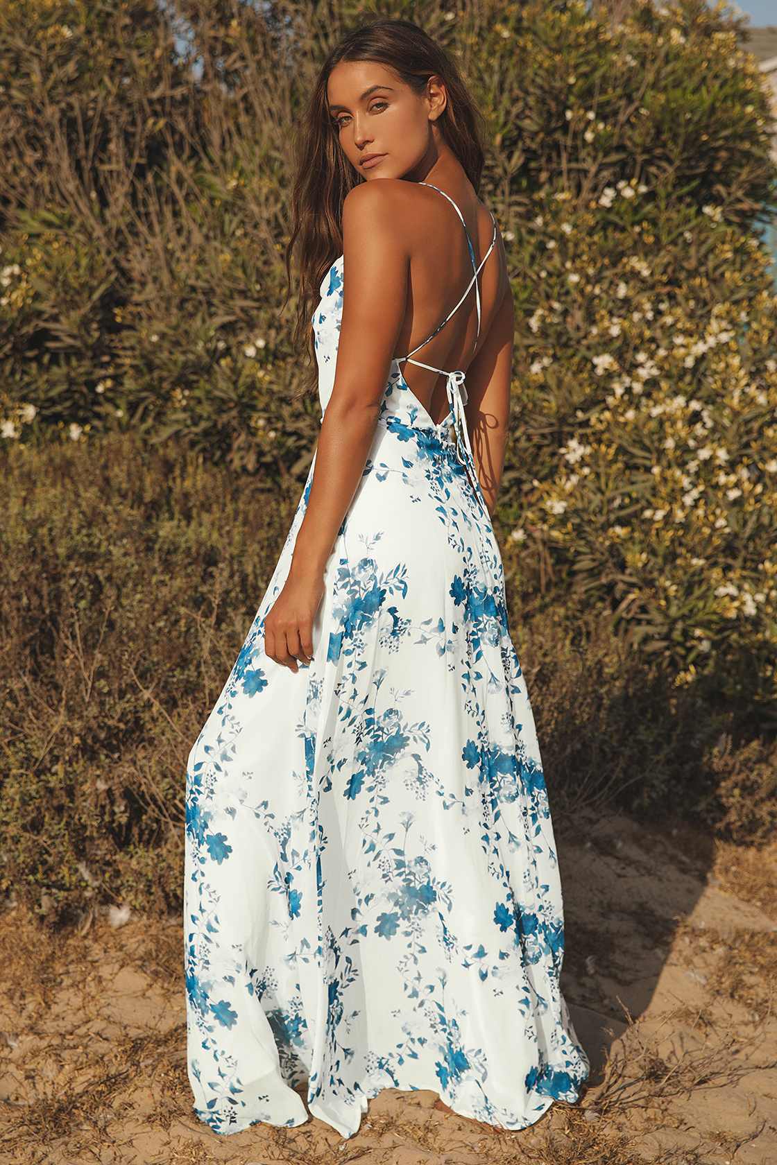 Floral Print Maxi Lace Up Maxi Dress Cowl Neck Maxi Dress Lulus