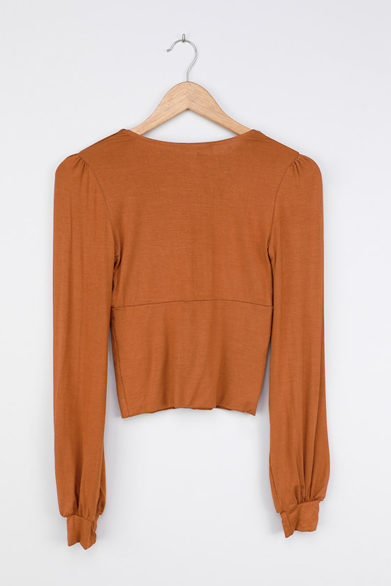 Rust Orange Top - Surplice Top - Long Sleeve Top - Lulus