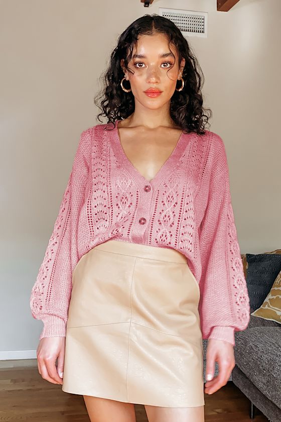 Rose Cardigan - Loose Knit Cardi - Pointelle Cardigan Sweater - Lulus