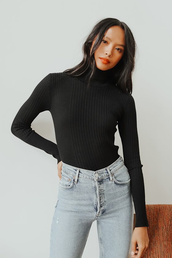 Black Turtleneck Top Chic Sweater Top Ribbed Long Sleeve Top Lulus