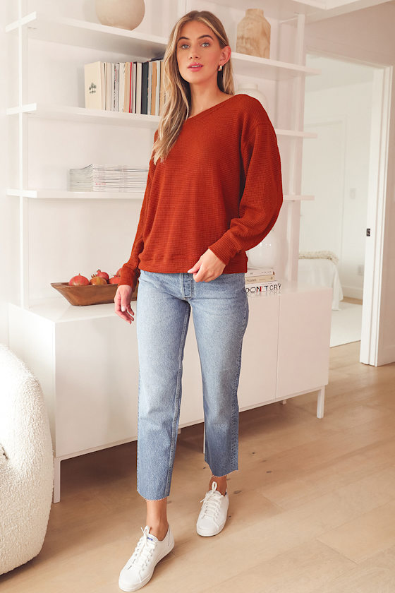 Cute Rust Sweater - Pullover Sweater - Loose Knit Sweater Top - Lulus