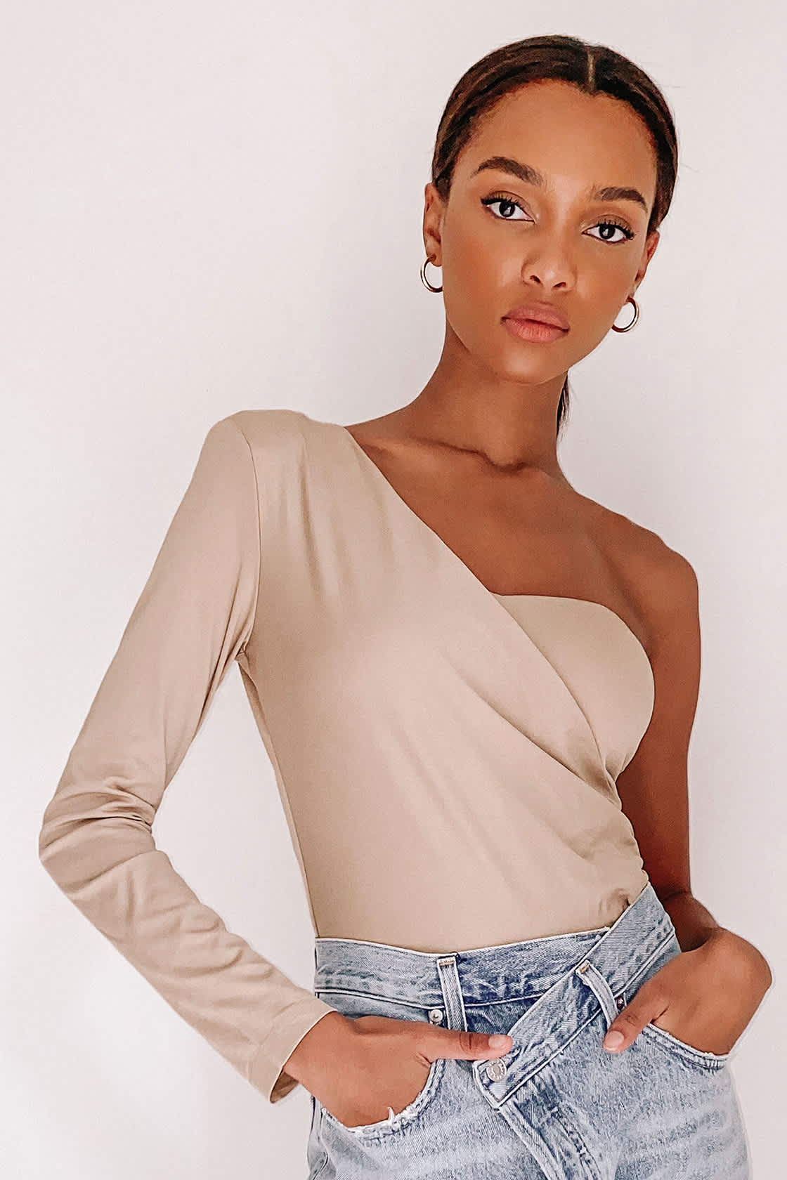 Beige Bodysuit Long Sleeve Bodysuit One Shoulder Bodysuit Lulus