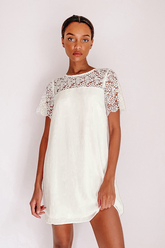 Chic White Shift Dress - White Lace Dress - Mini Shirt Dress - Lulus