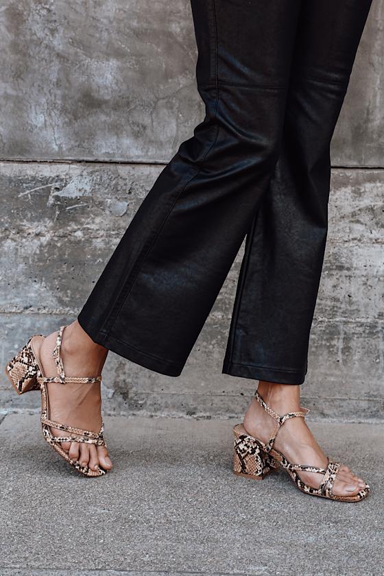 Snake Strappy Sandals - High Heel Sandals - Toe Loop High Heels - Lulus