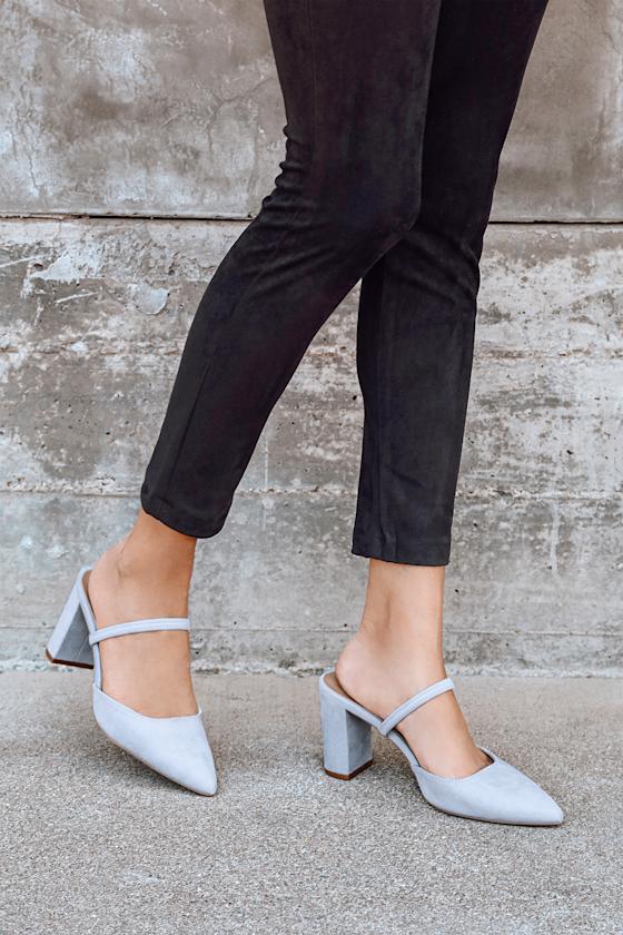 Chic Light Blue Mules - Blue Suede Heels - Pointed-Toe Mules - Lulus