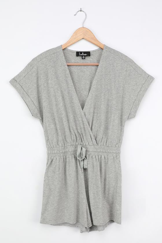 Cute Heather Grey Romper - Short Sleeve Romper - Casual Romper - Lulus