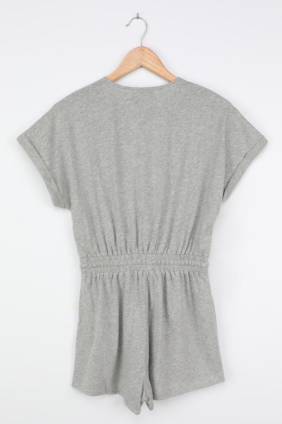 Cute Heather Grey Romper - Short Sleeve Romper - Casual Romper - Lulus