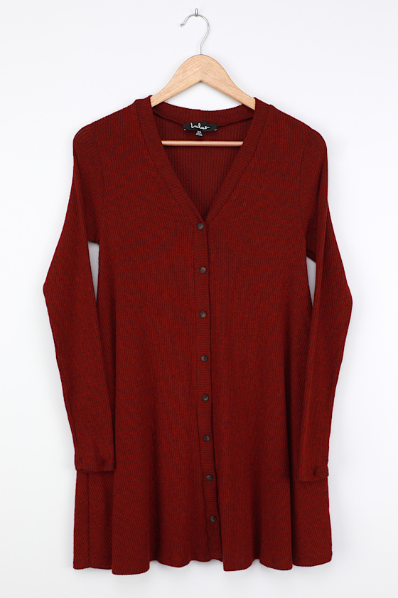 Cute Burgundy Dress Sweater Dress Button Front Mini Dress Lulus