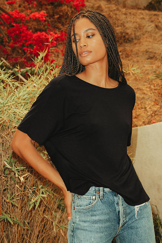 Cute Black Tee - Twist-Back T-Shirt - Dolman Sleeve Tee - Lulus