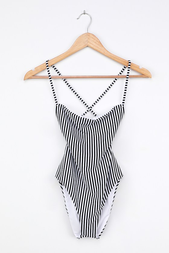 Black And White Striped One Piece Backless Swimsuit Swimsuit Lulus