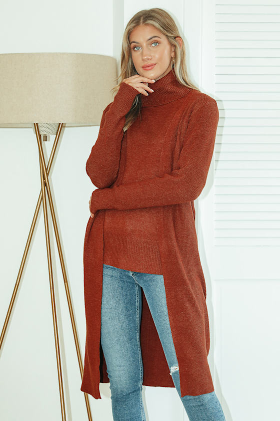 Rust Red Cardigan - Open-Front Cardigan - Long Cardigan Sweater - Lulus