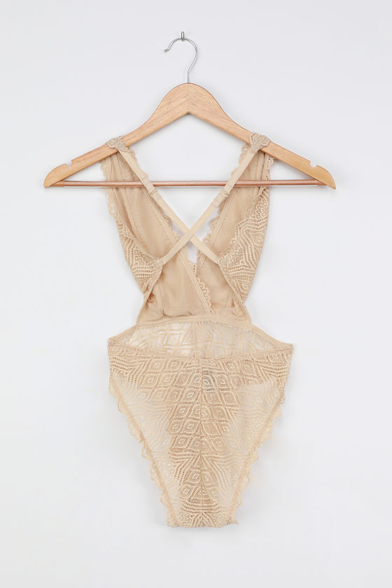 Sexy Beige Bodysuit Sleeveless Bodysuit Lace Bodysuit Lulus