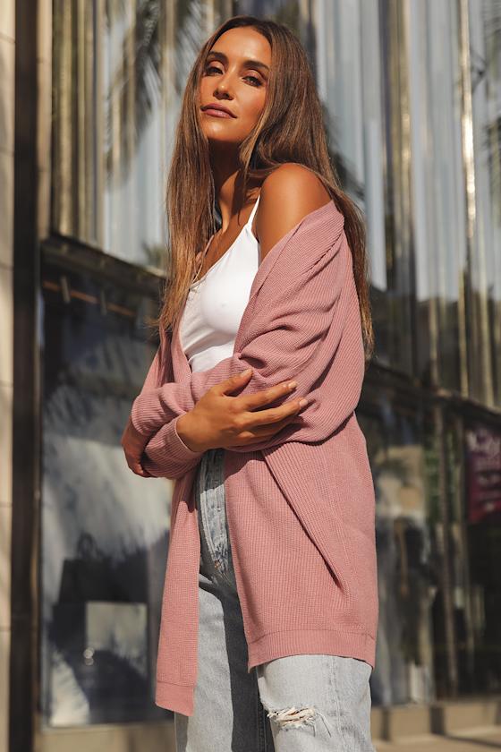 Mauve Knit Cardigan - Open-Front Cardigan Sweater - Knit Sweater - Lulus