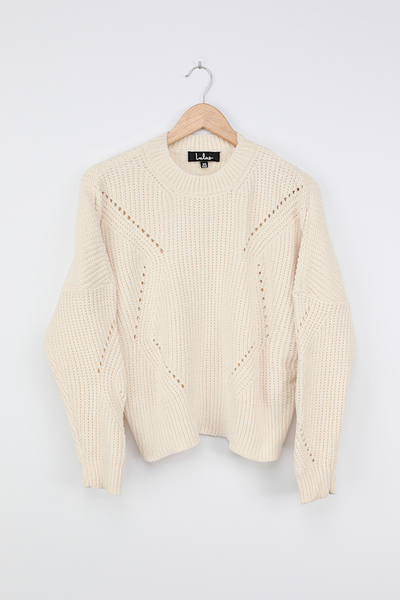 Ivory Chenille Sweater Pierced Sweater Slouchy Knit Sweater Lulus