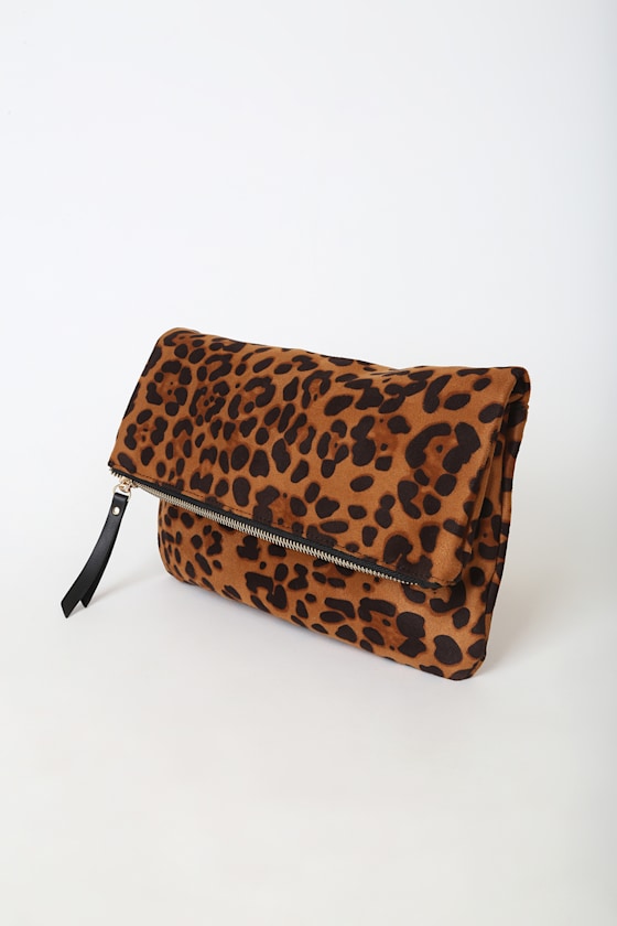 Cute Leopard Print Clutch - Folded Clutch - Suede Clutch - Lulus