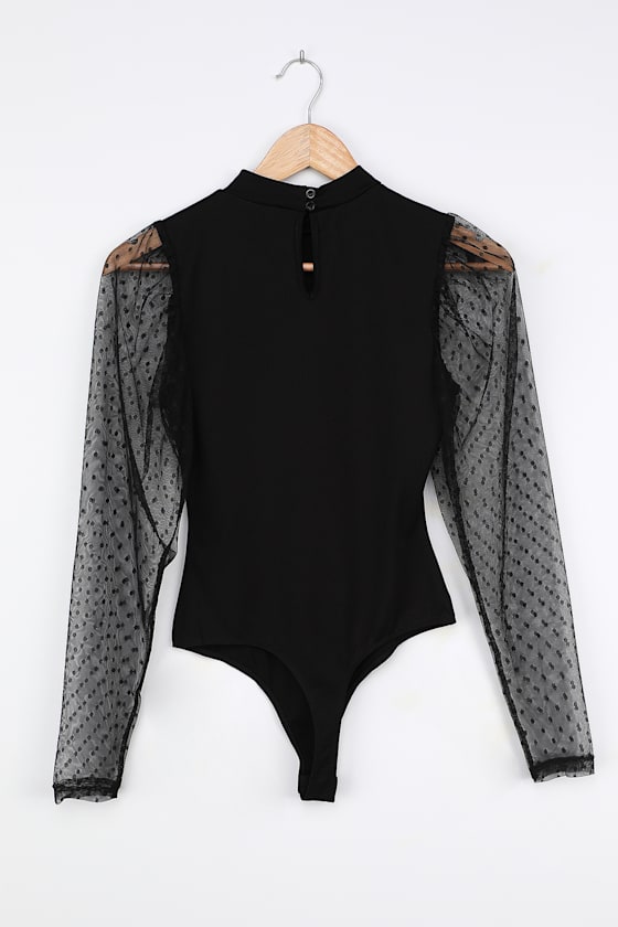 Black Bodysuit Sheer Sleeve Bodysuit Long Sleeve Bodysuit Lulus