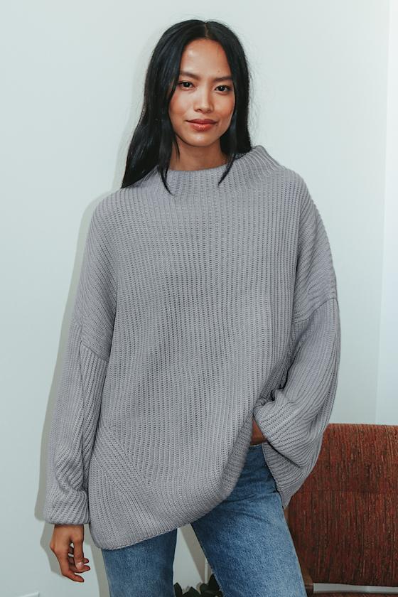 Dusty Blue Sweater - Oversized Sweater - Balloon Sleeve Sweater - Lulus