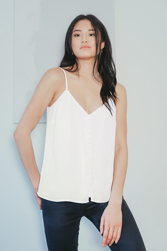 Chic Cami Top - Flowy White Tank - Button Down Tank Top - Lulus