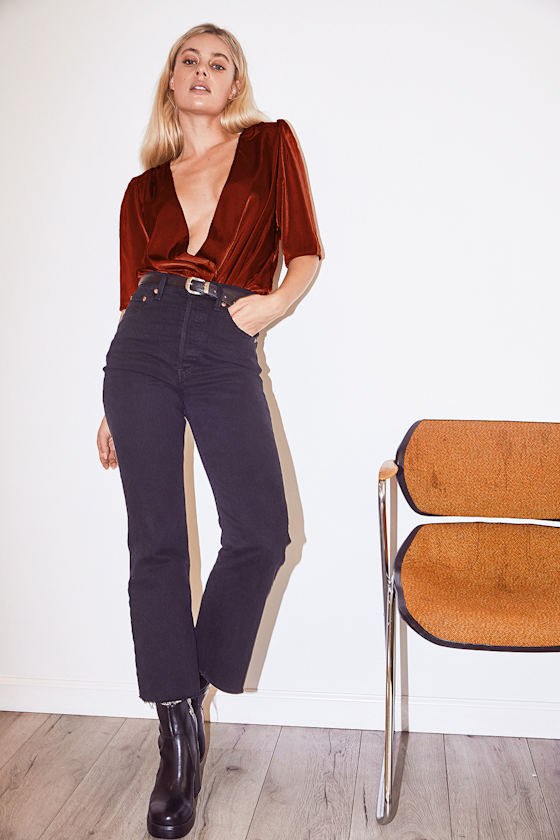 Surplice Bodysuit Rust Brown Bodysuit Chic Satin Bodysuit Lulus