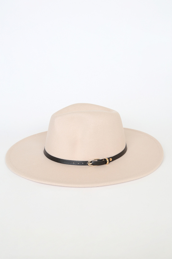 Beige Fedora Hat - Wide Brim Hat - Buckled Hat - Felt Hat - Lulus