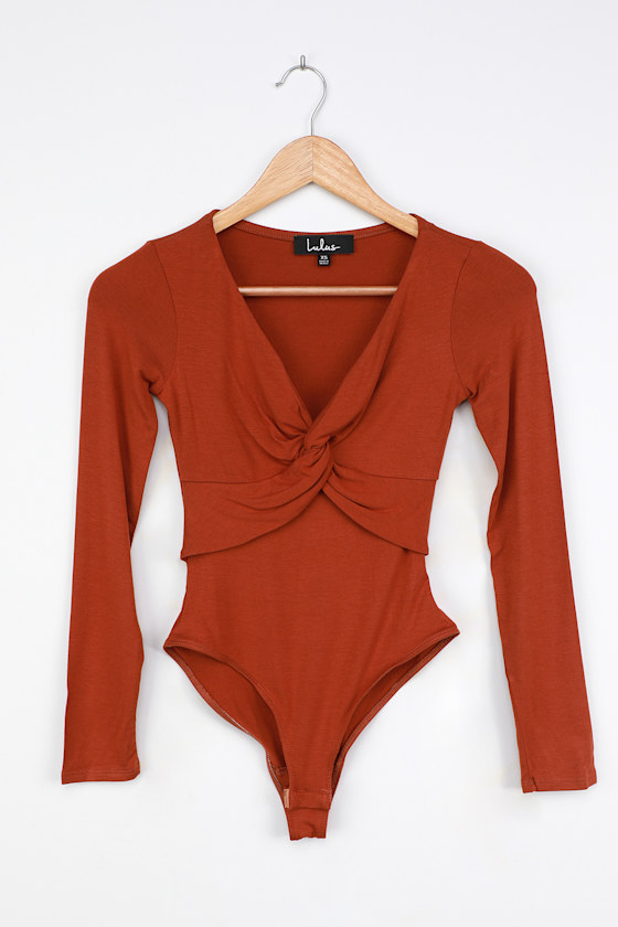 Rust Orange Bodysuit - Long Sleeve Bodysuit - Twisted Bodysuit - Lulus