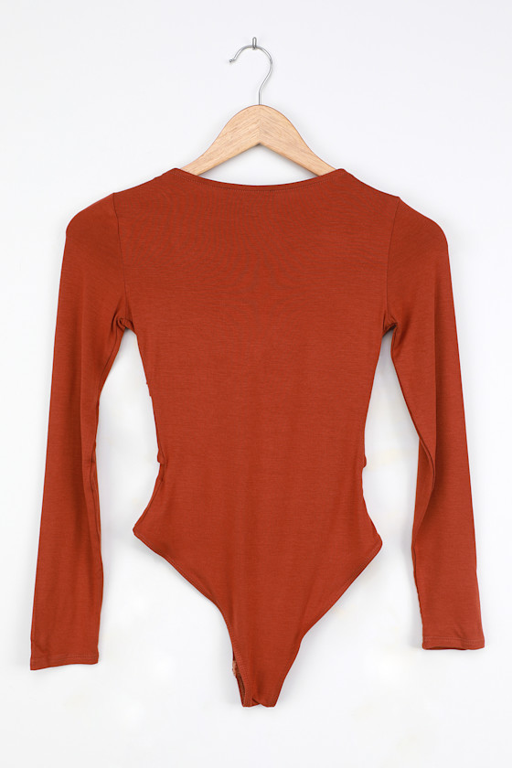 Rust Orange Bodysuit - Long Sleeve Bodysuit - Twisted Bodysuit - Lulus